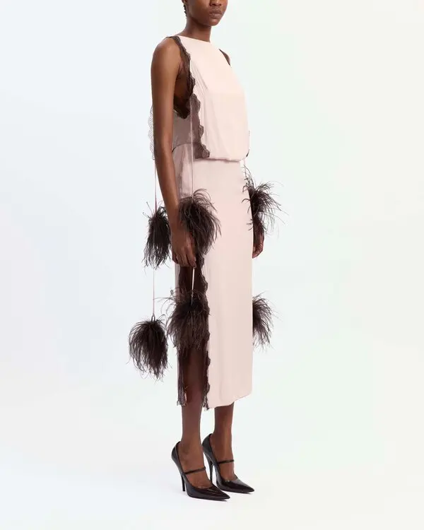 16Arlington Romina Dress With Feather And Lace Trim - Blush Pink