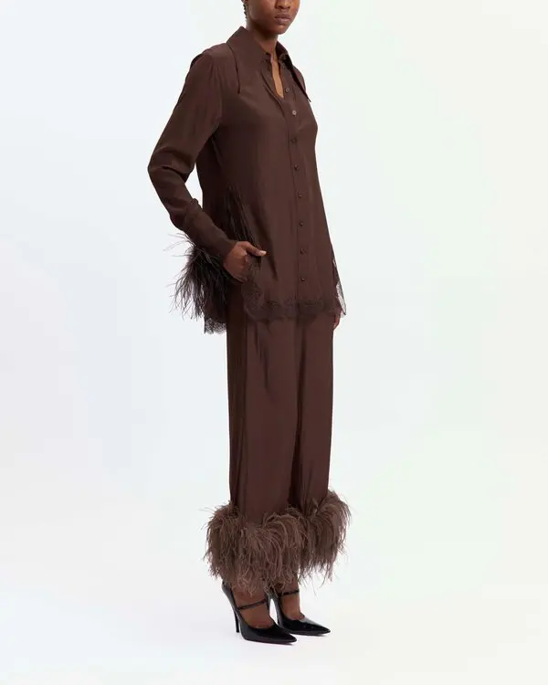 16Arlington Joelle Wide-leg Feather-trimmed Trousers