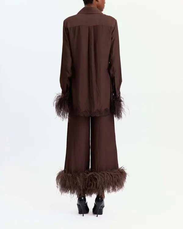 16Arlington Joelle Wide-leg Feather-trimmed Trousers