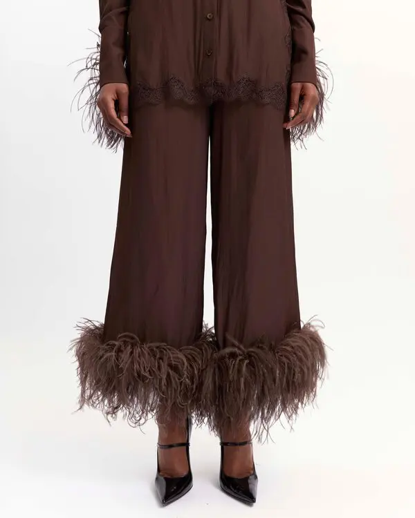 16Arlington Joelle Wide-leg Feather-trimmed Trousers