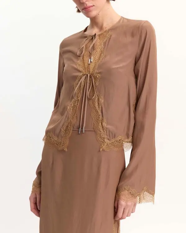 16Arlington Filipa Cardigan With Lace Trim - Toffee