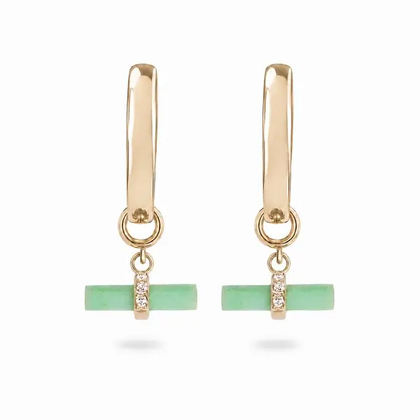 ZOHREH Green / Gold Chrysoprase T-bar Hoop Earrings In 9k Gold - Green/gold