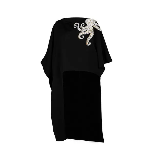 HOUSE OF LAINES LONDON Black / White Couture Asymmetric Cape Style Top With Embellished White - Black/white