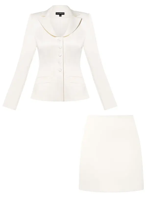 TIA DORRAINE Tailored Satin Blazer & Mini Skirt Set Pearl - White