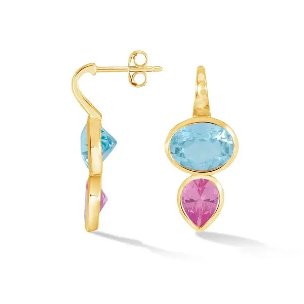 DOWER & HALL Blue & Pink Topaz Drop Earrings - Gold