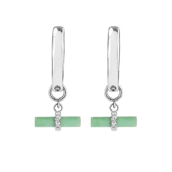 ZOHREH Sterling Silver Chrysoprase And White Sapphire T-bar Hoop Earrings - Silver/green