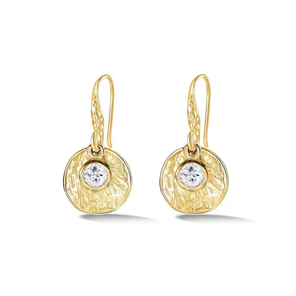 DOWER & HALL Hammered Disc White Topaz Drop Earrings - Gold