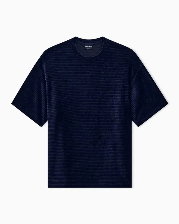 Giorgio Armani T-shirt Regular Fit In Striped Jacquard Chenille Jersey - Blue