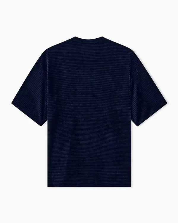 Giorgio Armani T-shirt Regular Fit In Striped Jacquard Chenille Jersey - Blue