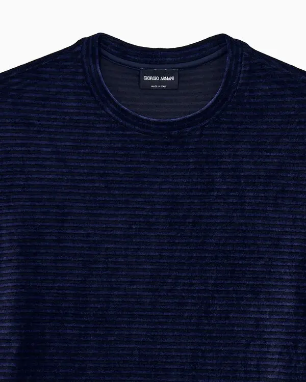 Giorgio Armani T-shirt Regular Fit In Striped Jacquard Chenille Jersey - Blue