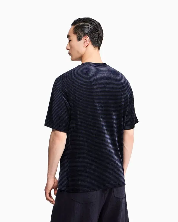 Giorgio Armani T-shirt Regular Fit In Striped Jacquard Chenille Jersey - Blue