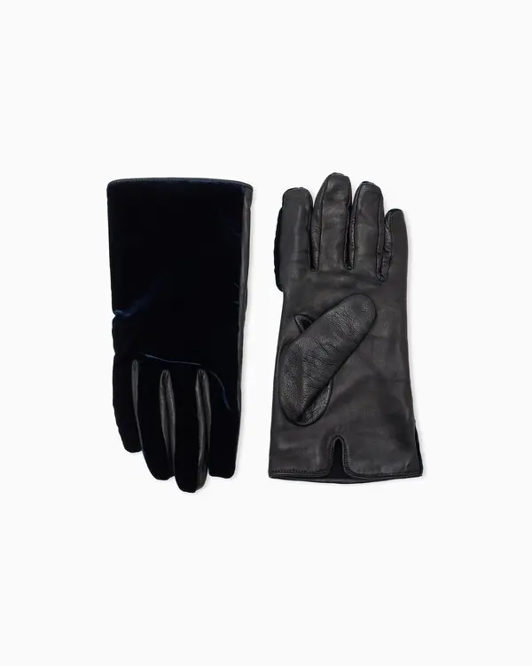 Giorgio Armani Nappa Leather And Velvet Gloves With Cashmere Lining - Black