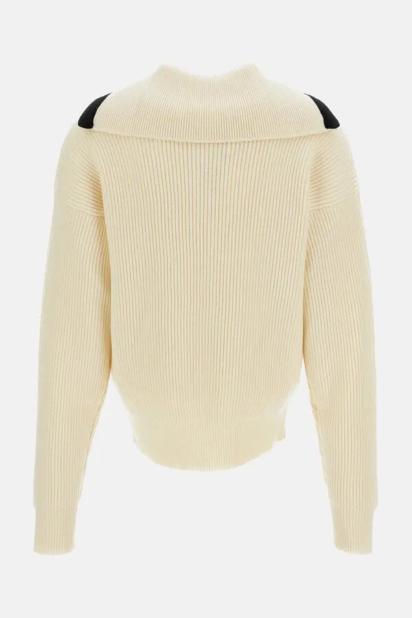 Barena Venezia Half-zip Ribbed Merino Wool Sweater - Bianco