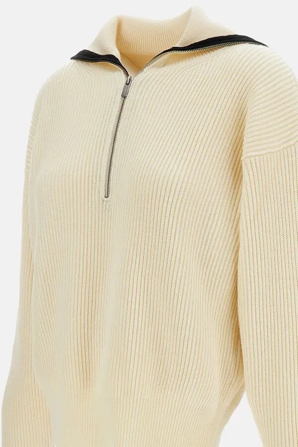 Barena Venezia Half-zip Ribbed Merino Wool Sweater - Bianco