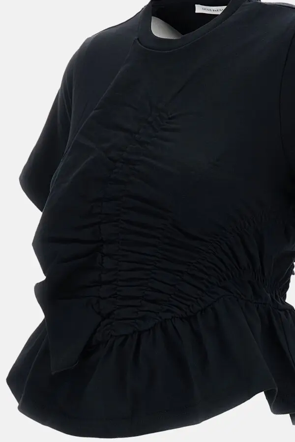 Cecilie Bahnsen Ace T-shirt Jersey With Ruched Detailing - Black