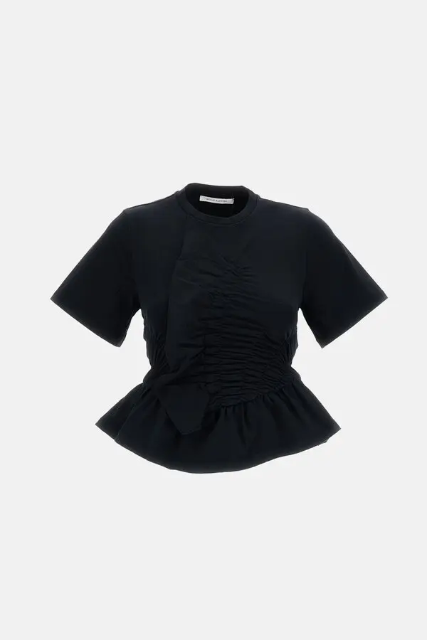 Cecilie Bahnsen Ace T-shirt Jersey With Ruched Detailing - Nero