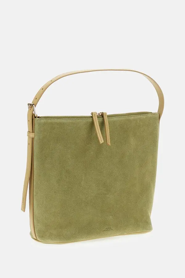 A.p.c. Suede Shoulder Bag With Gold-tone Buckle - Green