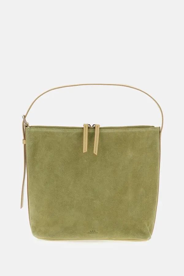 A.p.c. Suede Shoulder Bag With Gold-tone Buckle - Green