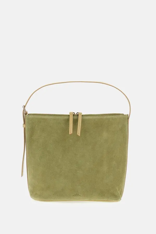 A.p.c. Suede Shoulder Bag With Gold-tone Buckle - Green