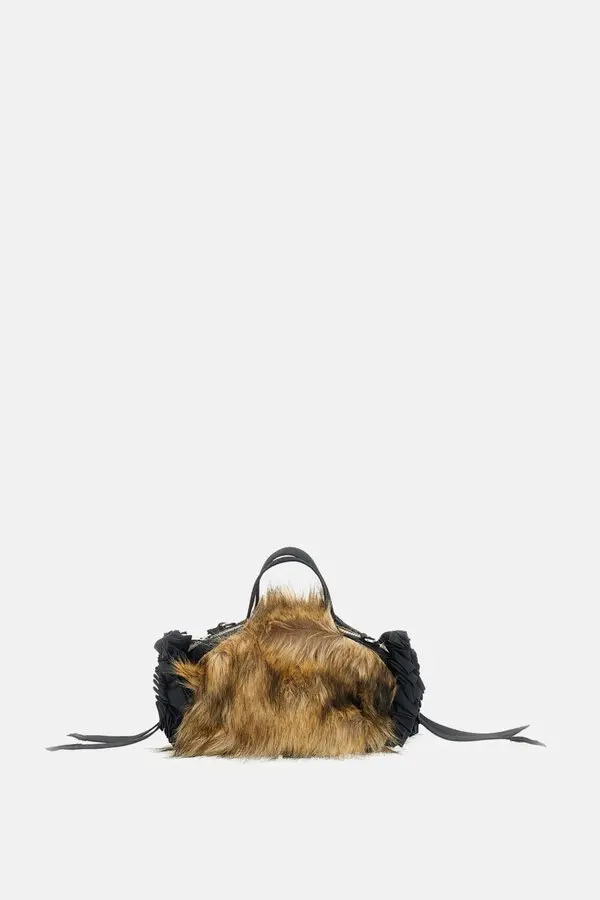 Simone Rocha Faux Fur Mini Handbag With Rosettes - Marrone