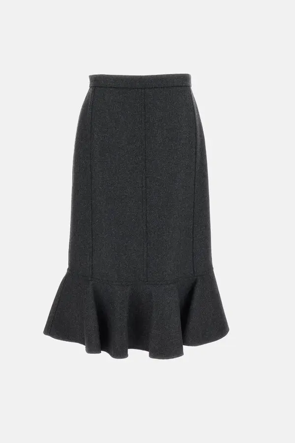 Plan C Double-wool Skirt With A Ruffled Hem