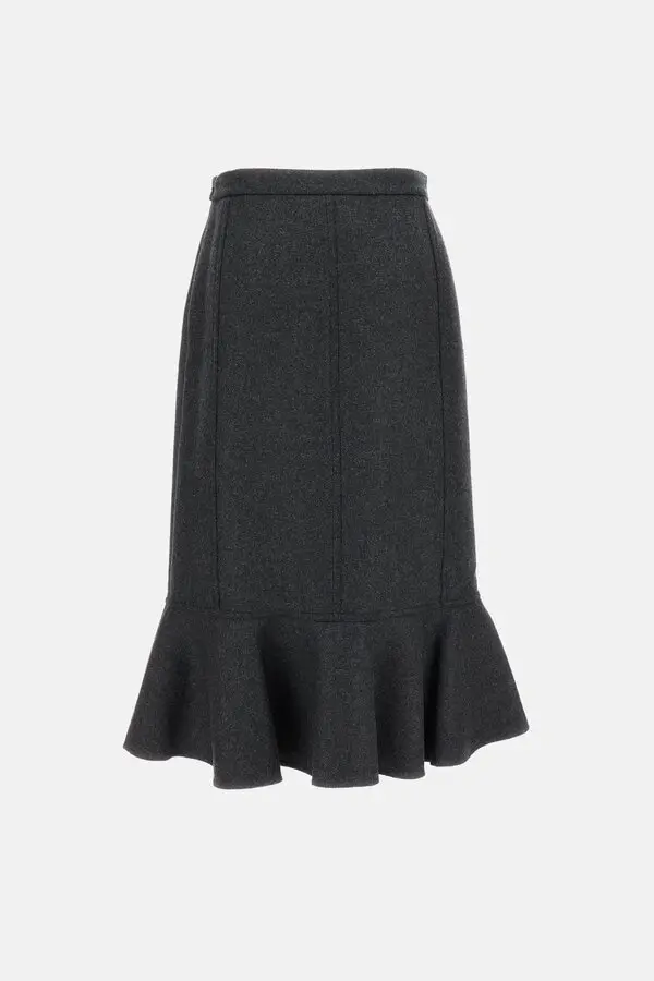 Plan C Double-wool Skirt With A Ruffled Hem