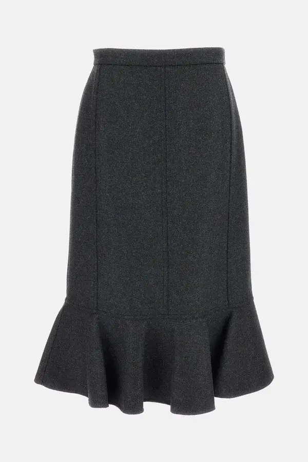 Plan C Double-wool Midi Skirt With Ruffle Hem - Grigio