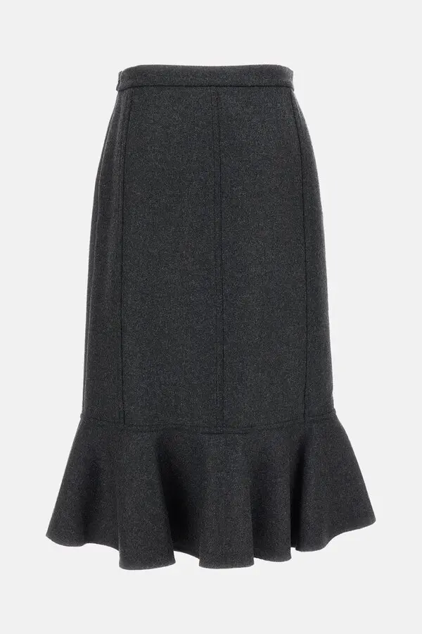 Plan C Double-wool Midi Skirt With Ruffle Hem - Grigio
