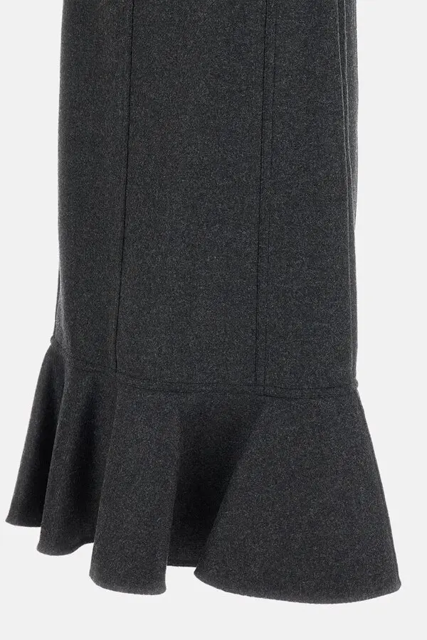 Plan C Double-wool Midi Skirt With Ruffle Hem - Grigio