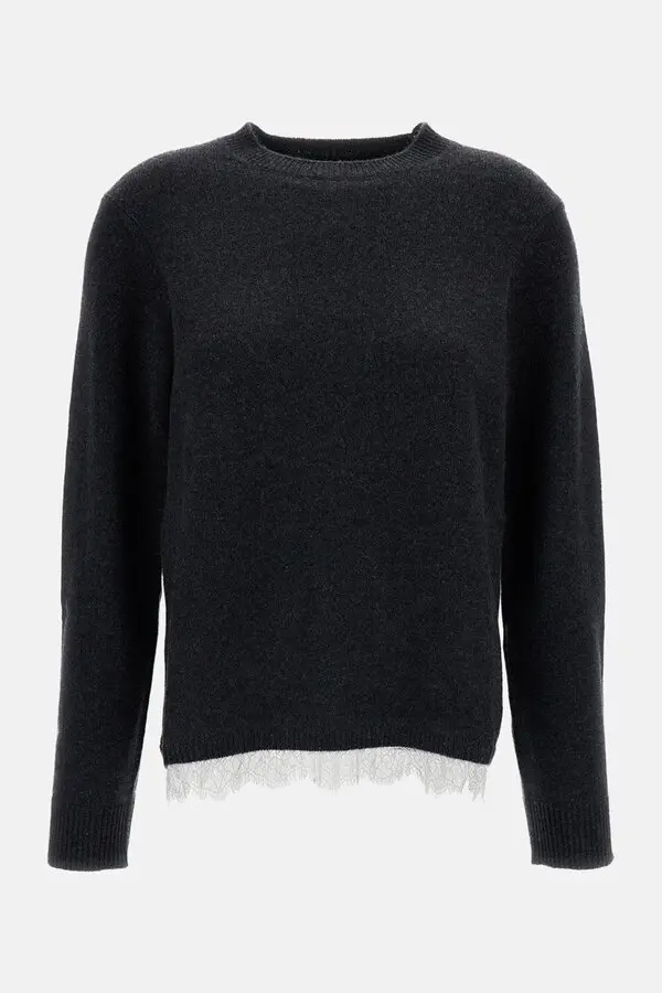 Loulou De Saison Arvo Cashmere Crew-neck Sweater With Lace Detailing - Grey