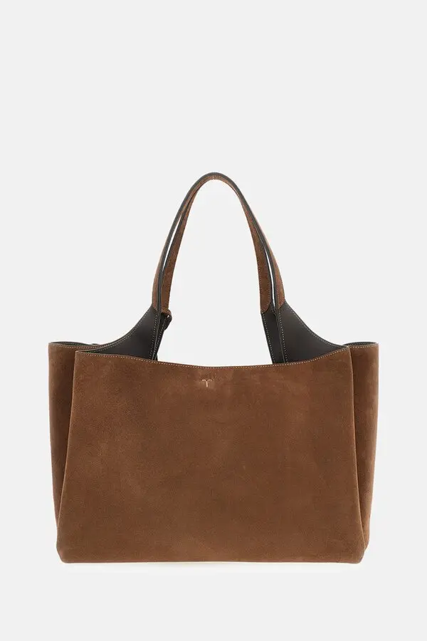 TOD'S Medium Suede Leather Bag With T Timeless Pendant - Marrone