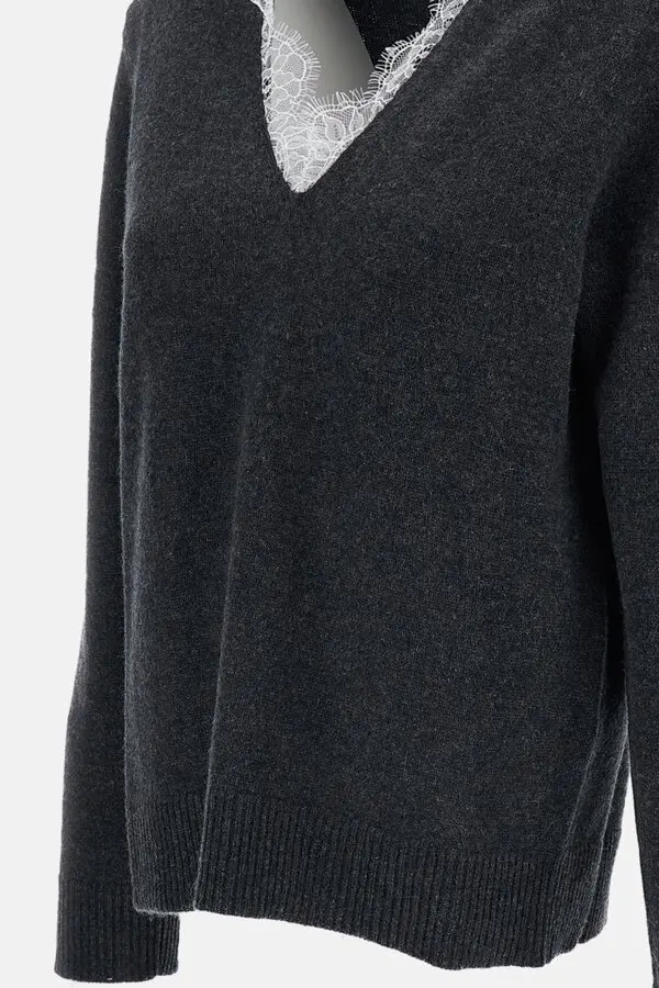 Loulou De Saison Leyla Cashmere Sweater With Lace Detail