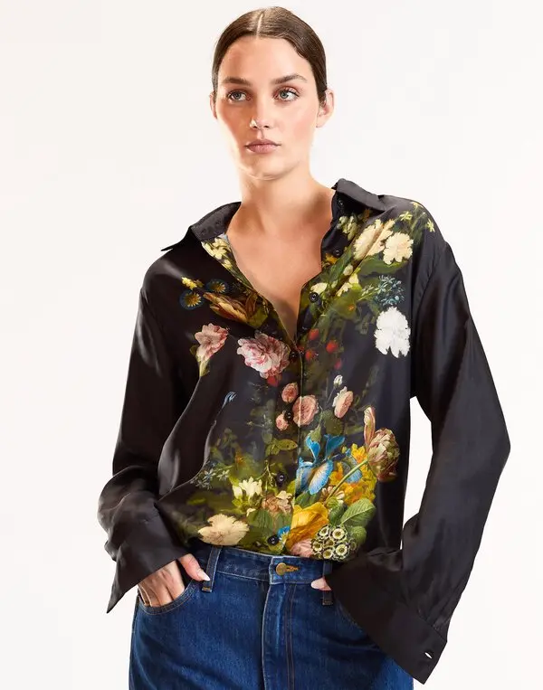 Cynthia Rowley Floral Print Silk Shirt