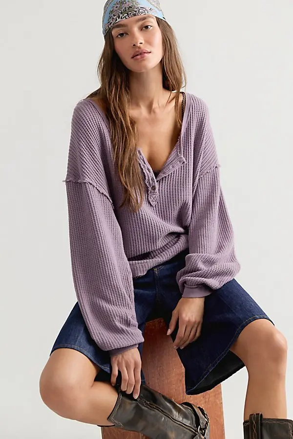 Free People We The Free Oversized Thermal Henley - Violet
