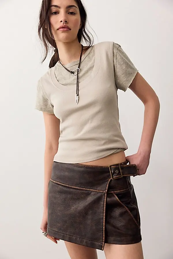 Free People We The Free Suki Vegan Micro Skirt - Brown