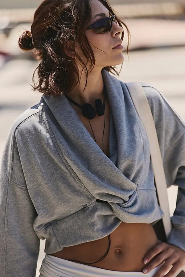 Free People Twist Front Pullover With V-neckline - Heather Grey