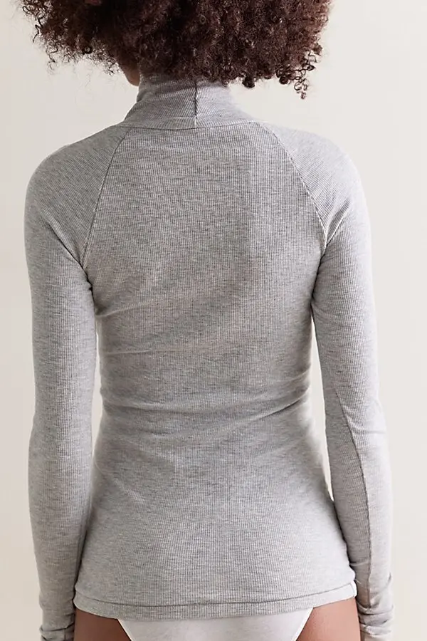 Free People Keeping It Light Ribbed Turtleneck Top - Medium Heather Grey