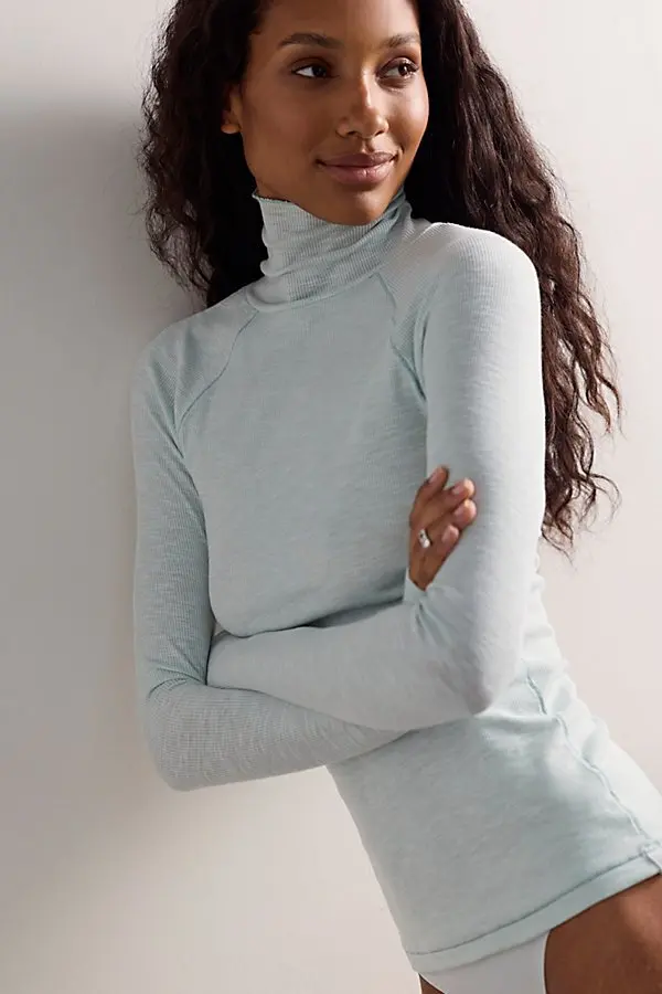 Free People Ribbed Turtleneck Top - Whirlpool