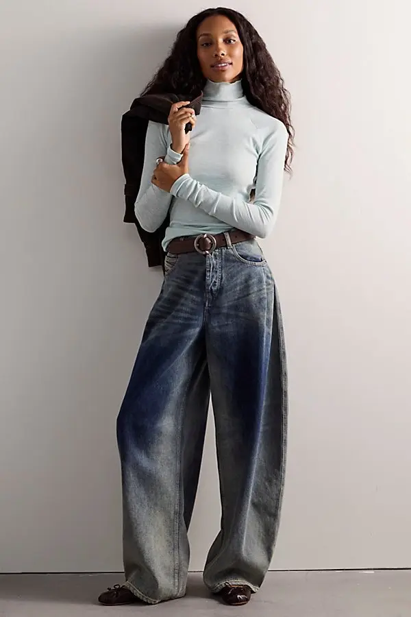 Free People Ribbed Turtleneck Top - Whirlpool