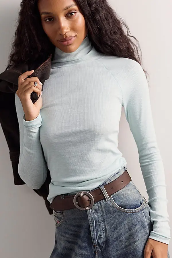 Free People Ribbed Turtleneck Top - Whirlpool