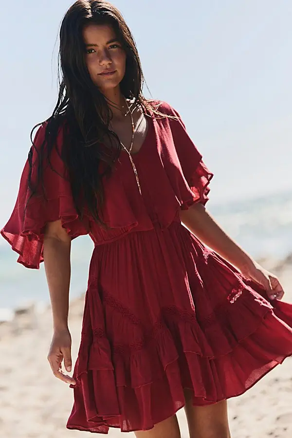 Free People Gabriella Mini Dress - Wild Garnets