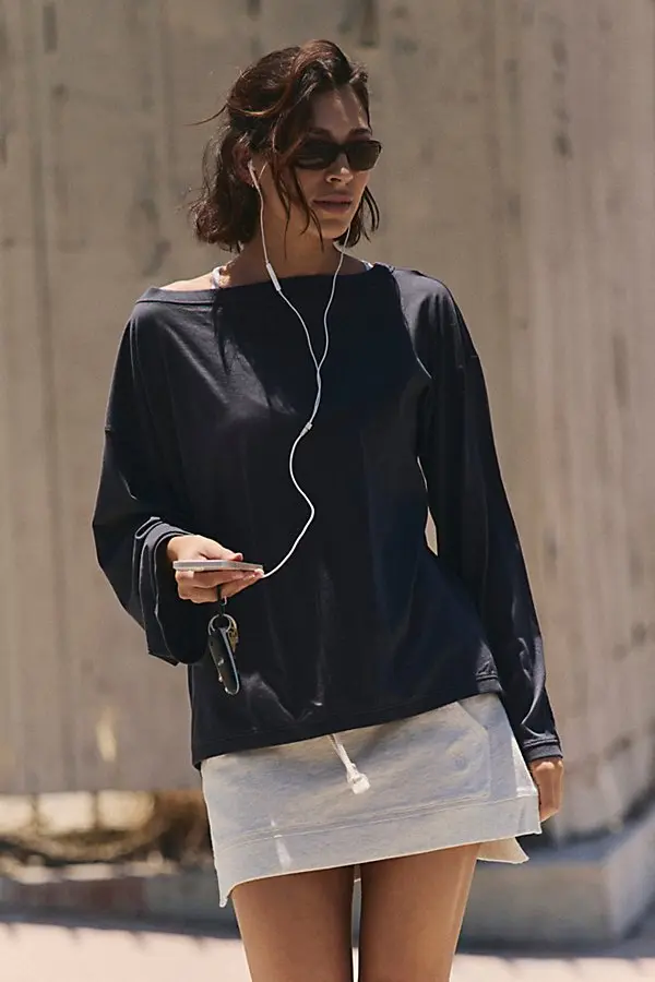 Free People Keep Going Solid Layer Top - Black
