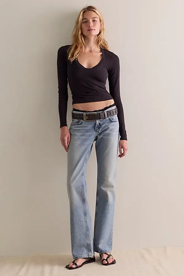 Free People Intimately Wide Awake Plunge Long Sleeve Top - Black