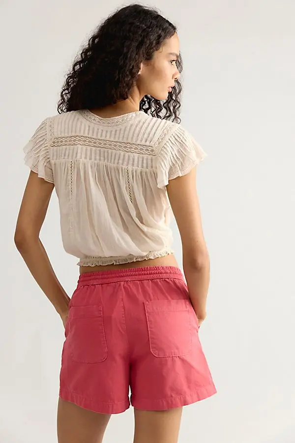 Donni. Chino Drawstring Shorts - Raspberry