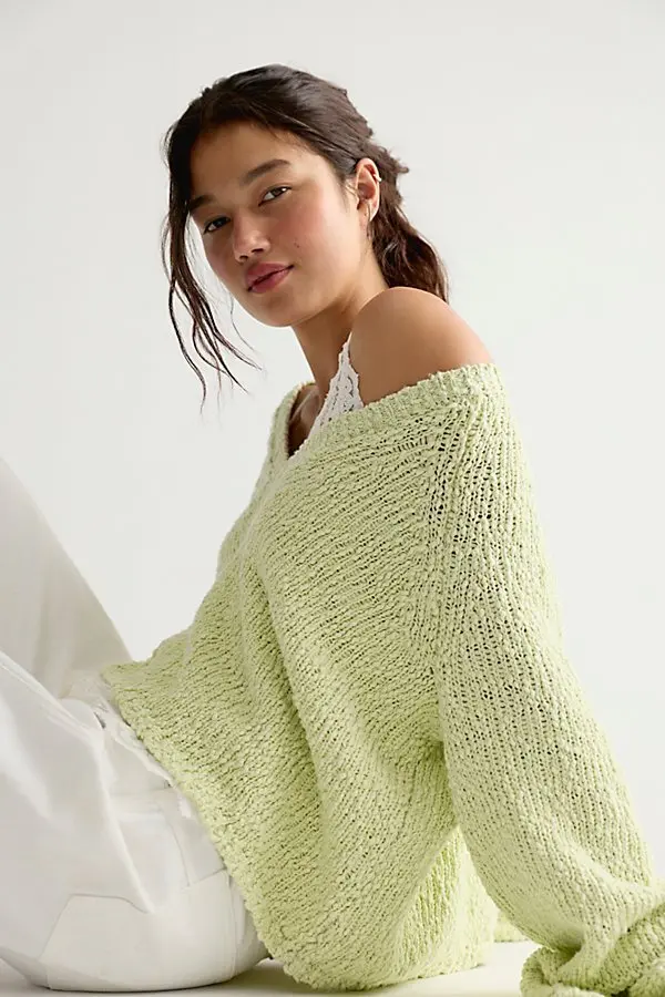 Free People Heartland Cotton Pullover - Lime Cream
