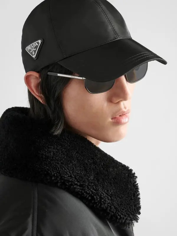 Prada Enamelled Triangle Baseball Cap - Black