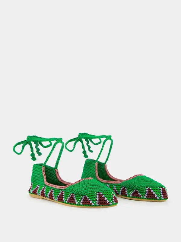 KASHURA Basil High Crochet Ballerina With Side Laces - Green