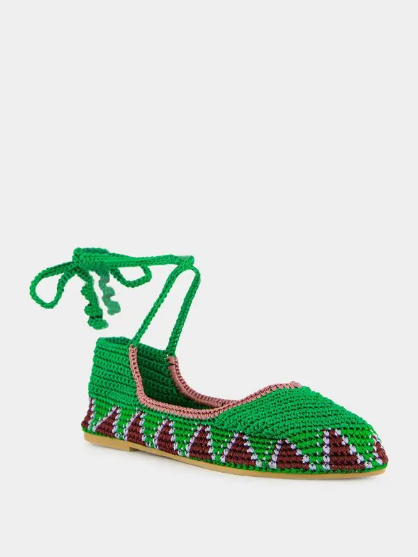 KASHURA Basil High Crochet Ballerina With Side Laces - Green