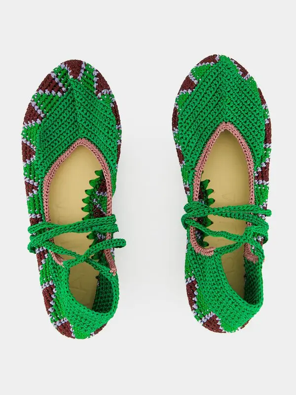 KASHURA Basil High Crochet Ballerina With Side Laces - Green