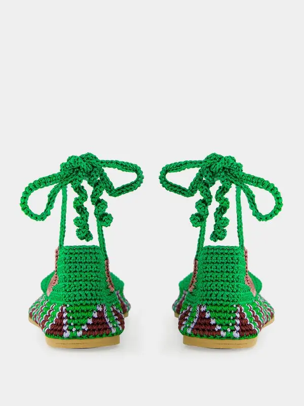 KASHURA Basil High Crochet Ballerina With Side Laces - Green